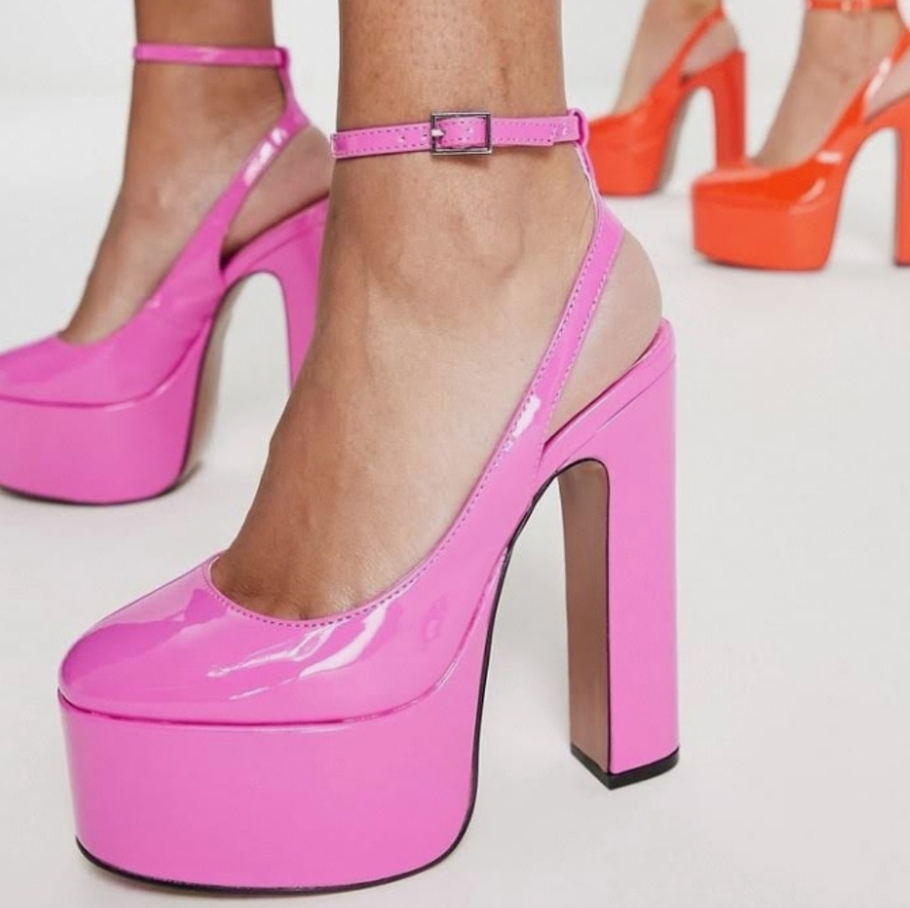 Barbie Pink Patent Leather Platform Chunky Heeled Pum… - Gem